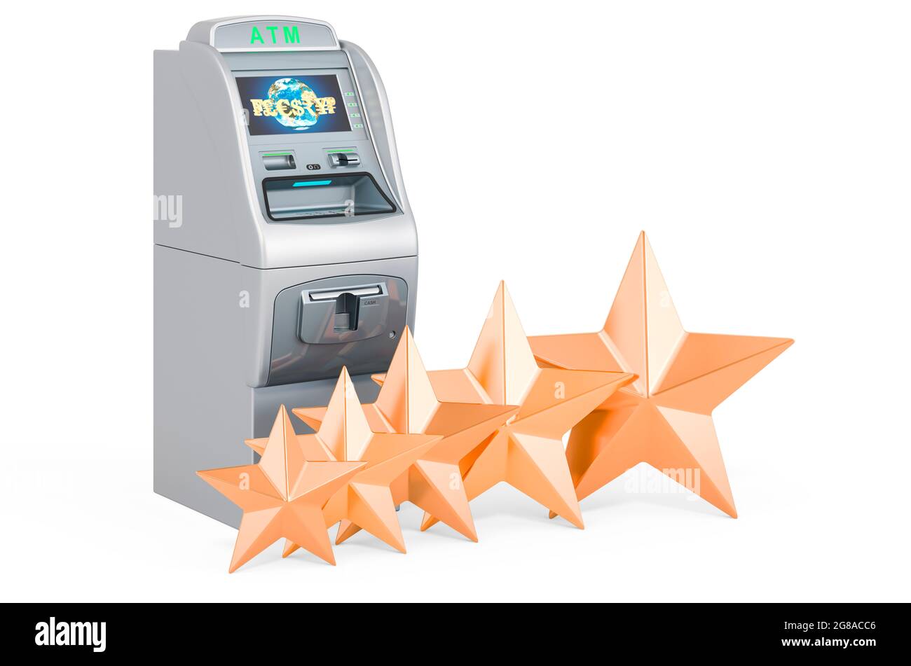 ATM machine with five golden stars. Customer rating of banking service ...
