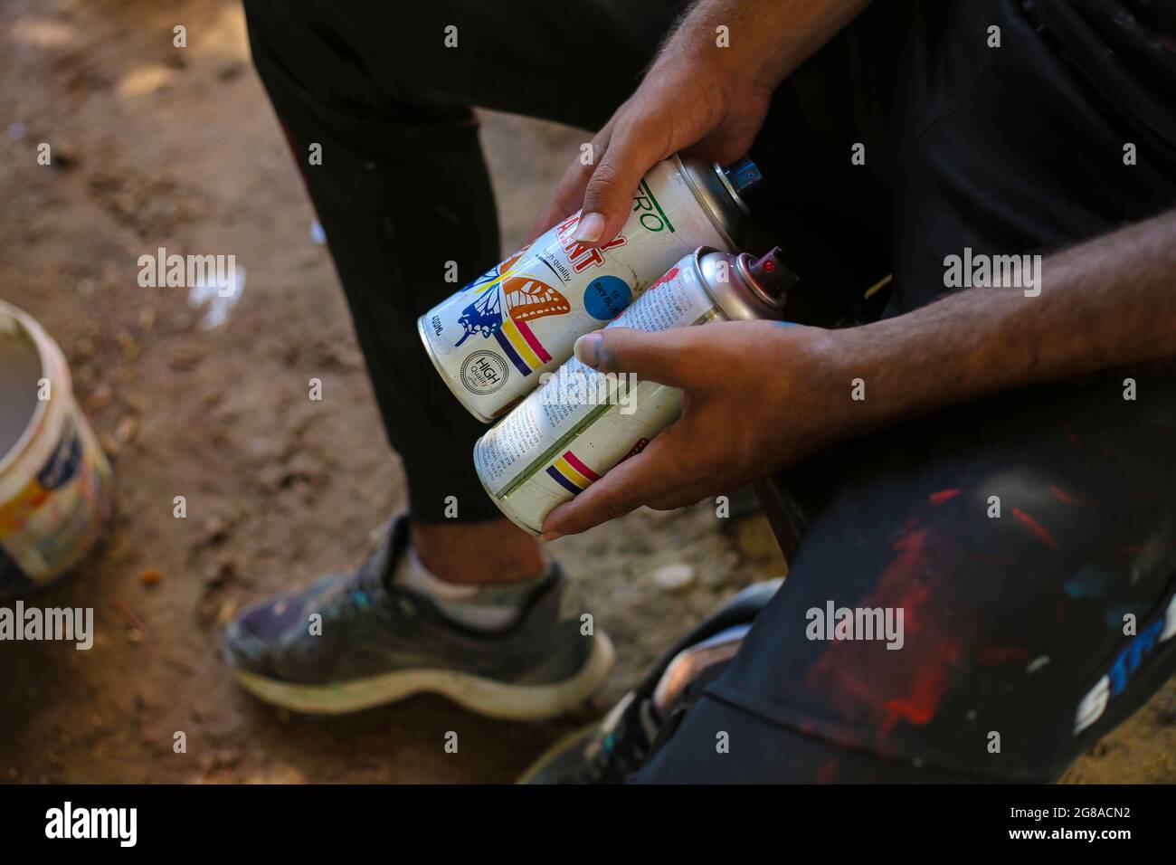 Gaza, Palestine. 18th July, 2021. Palestinian artist, Belal Khaled (30 ...