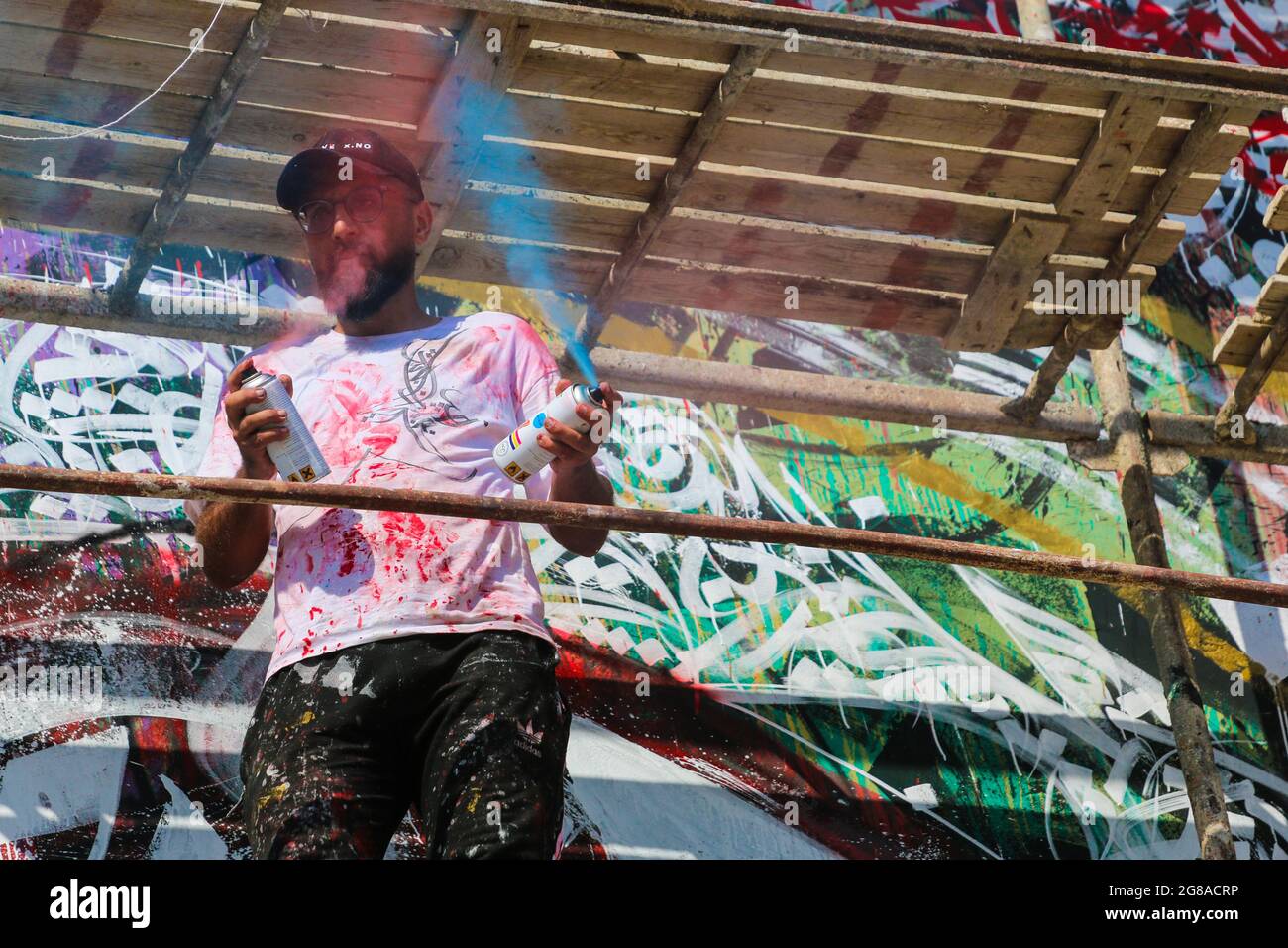 Gaza, Palestine. 18th July, 2021. Palestinian artist, Belal Khaled (30 ...