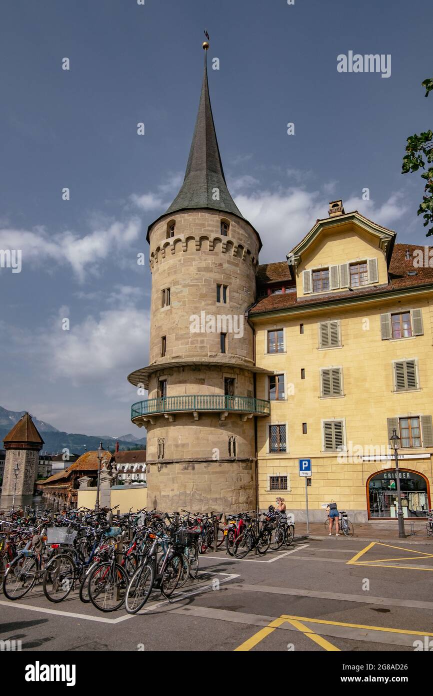 Bicycles Parked in front of a Medieval Tower in the Beautiful historic ...