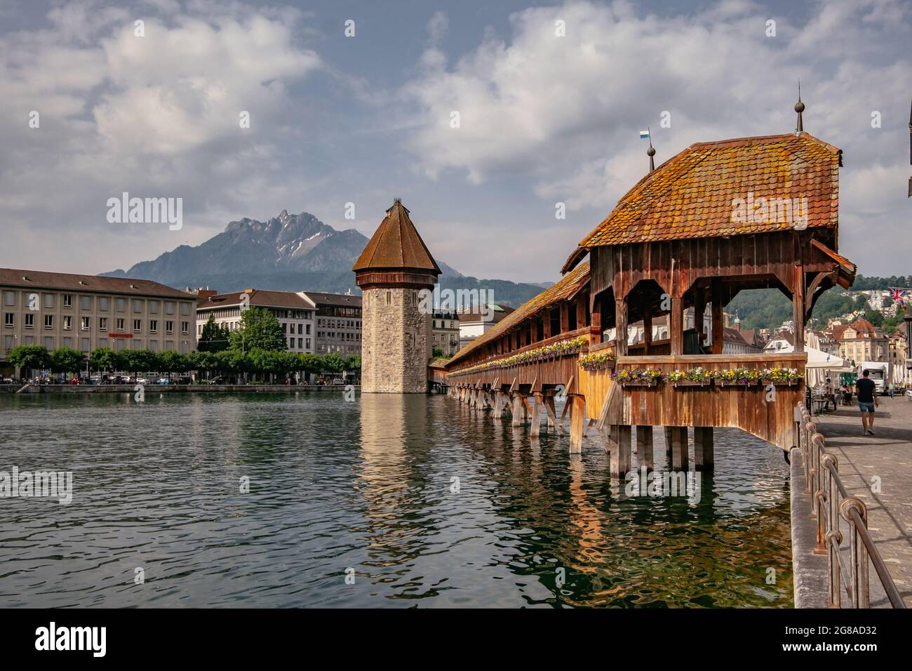 Panoramic view of city center of Lucerne with famous Chapel Bridge and ...