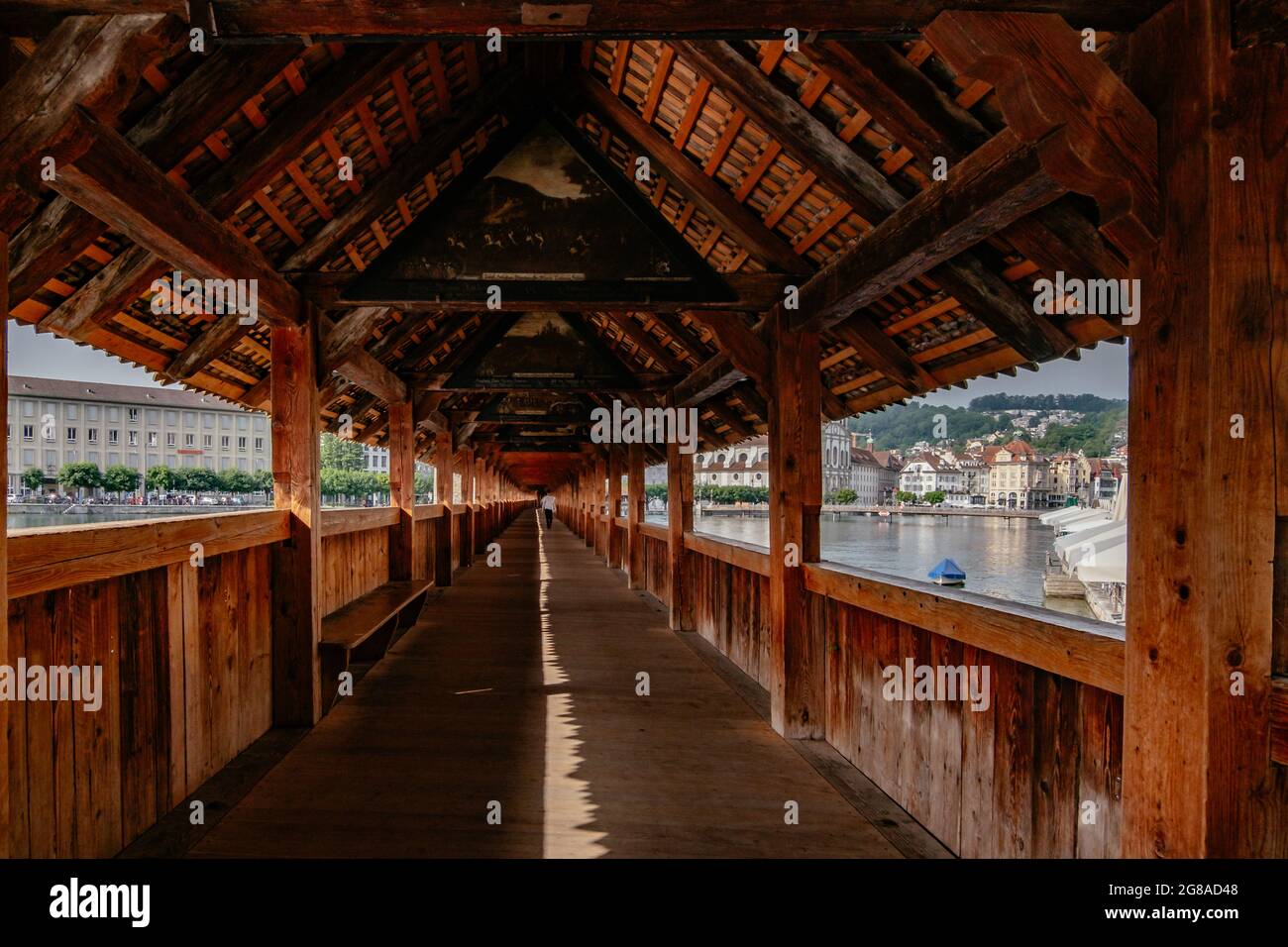 Interior of the famous Chapel Bridge and lake - Canton of Luzern ...