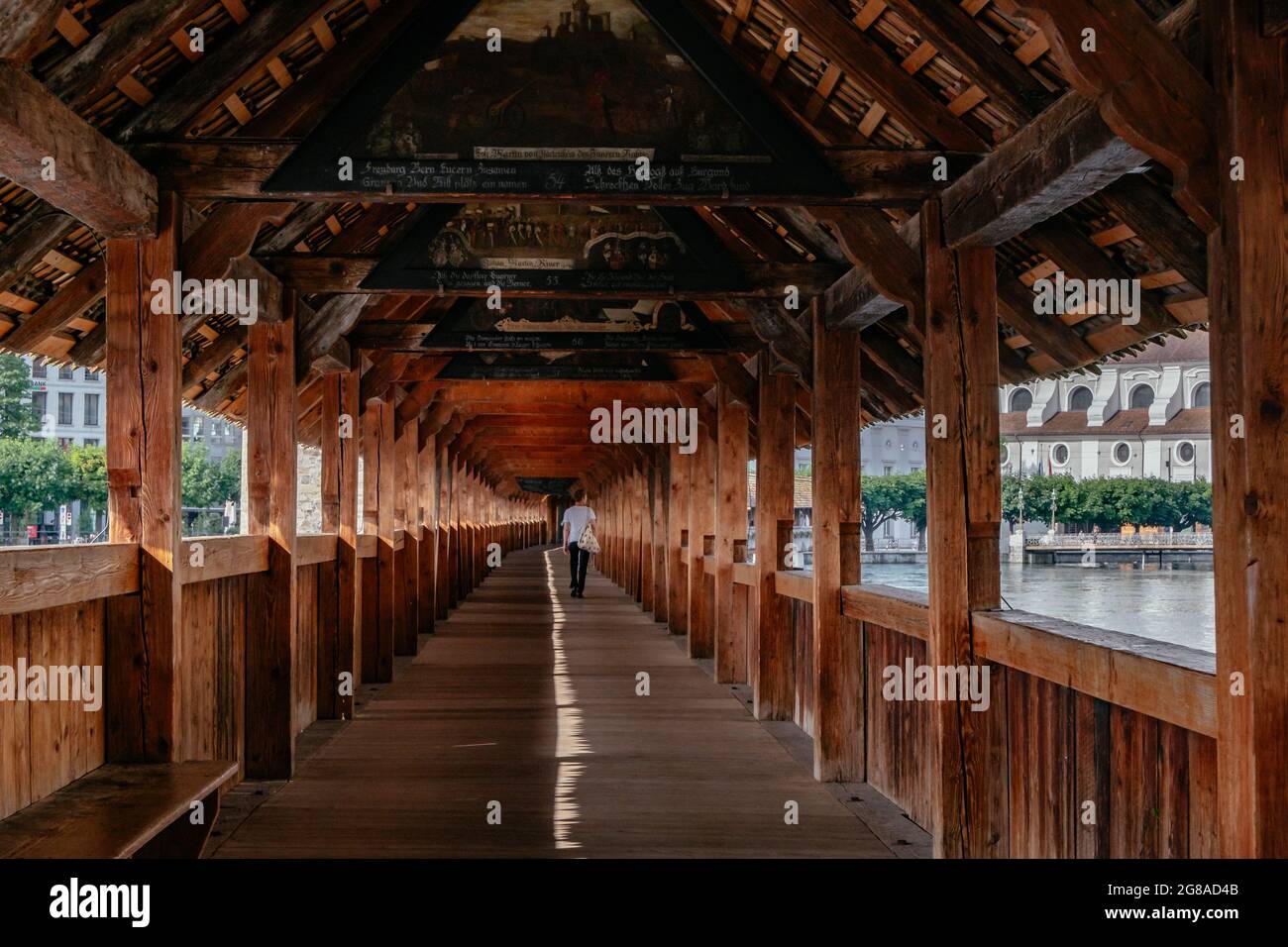 Interior of the famous Chapel Bridge and lake - Canton of Luzern ...