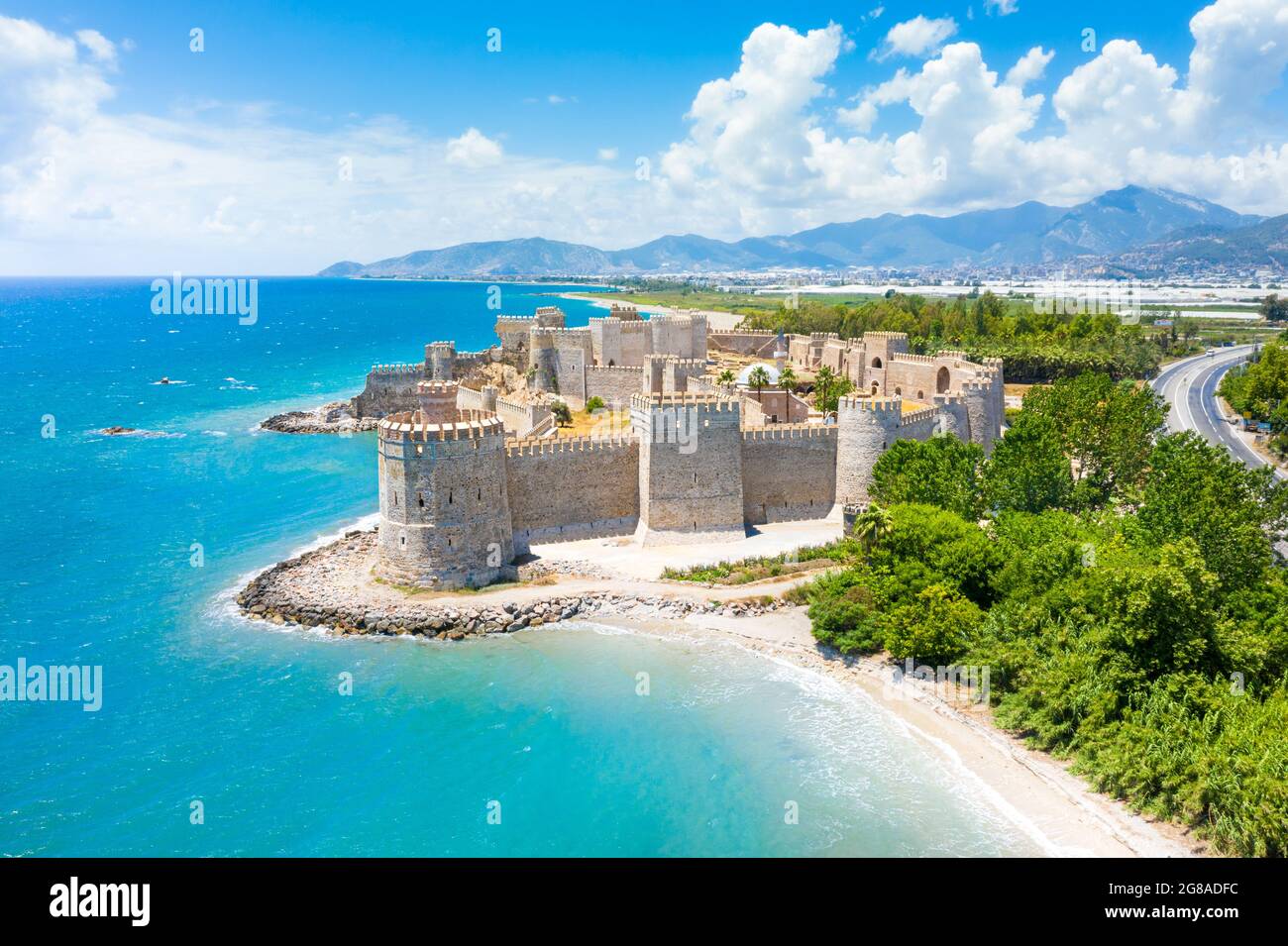 Panoramic view of the Mamure Castle in Anamur Town, Turkey Stock Photo ...