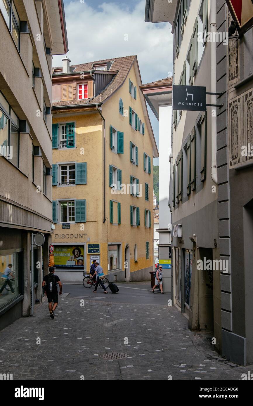 Small Street in the Beautiful historic city center view of Lucerne ...