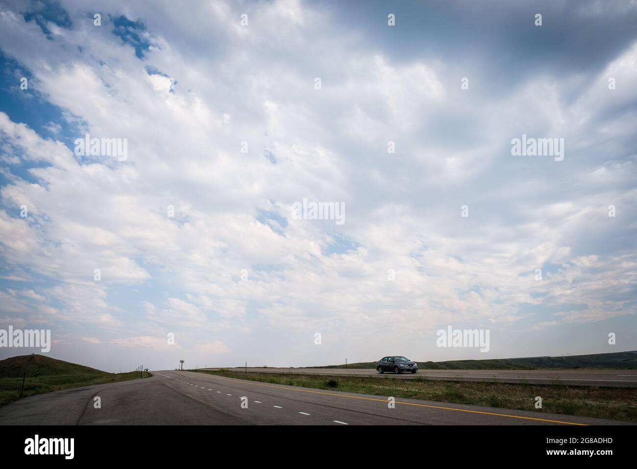 Car driving on US Interstate highway, Interstate 90, Wyoming, USA Stock ...