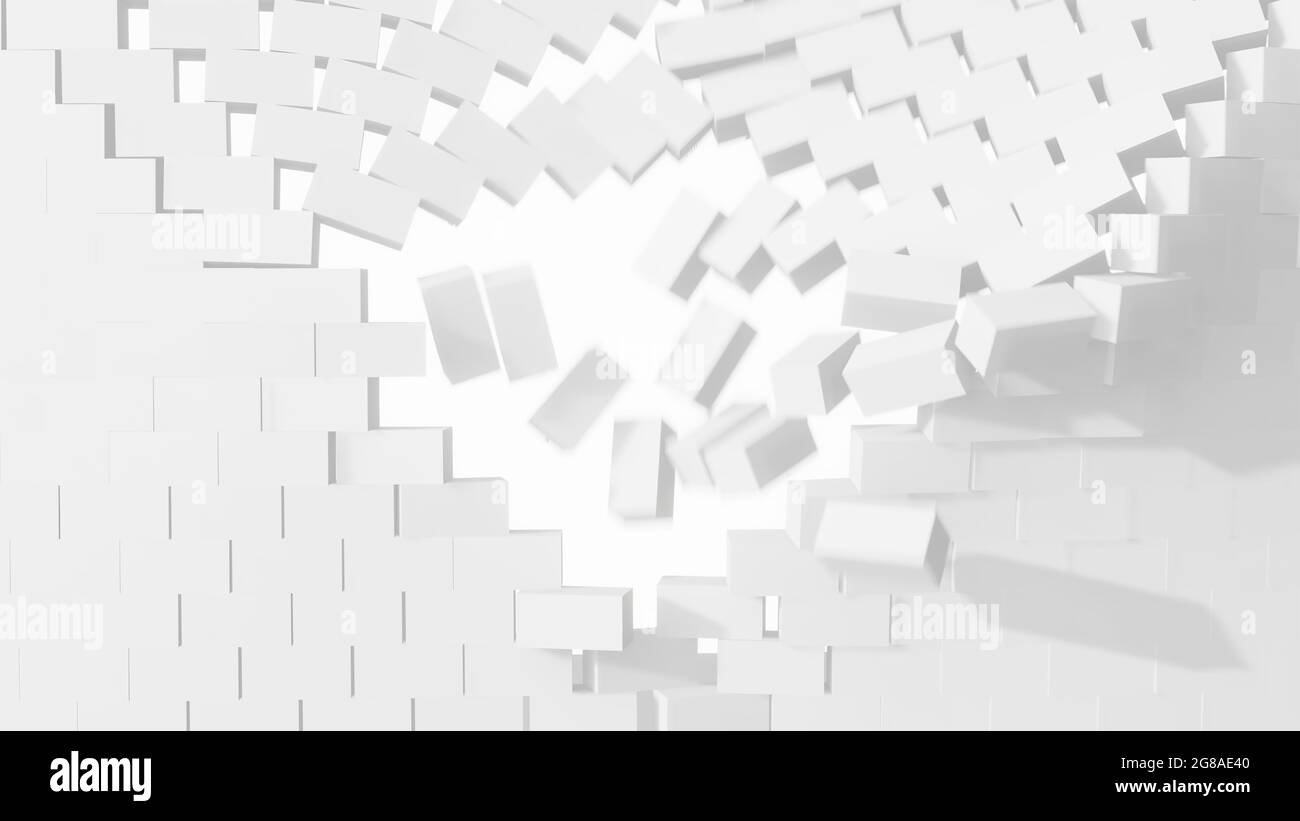 A brick structure falling apart. 3D illustration Stock Photo - Alamy