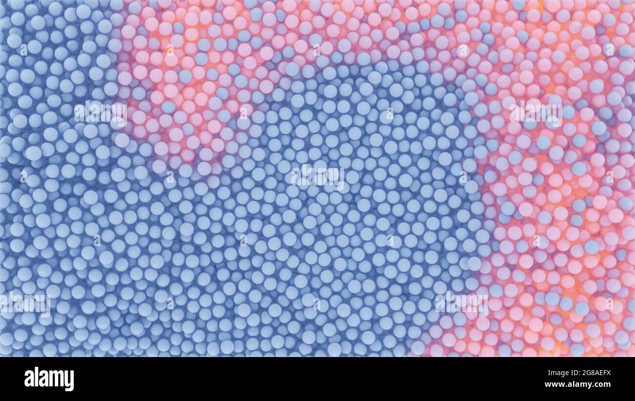 Warm particles radiating light mixing with cold particles. 3D ...