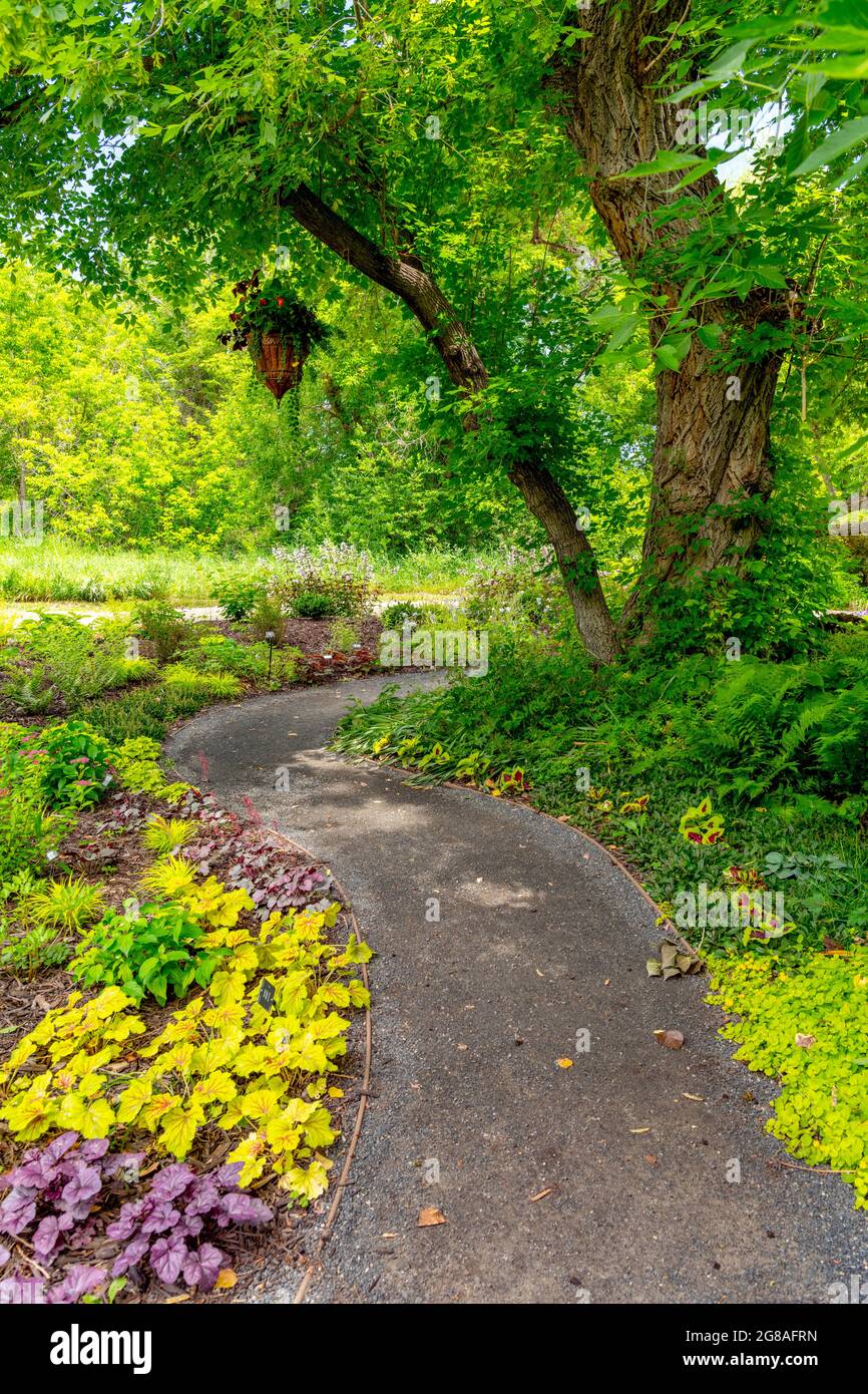 Beautiful garden with a path leading through Stock Photo - Alamy