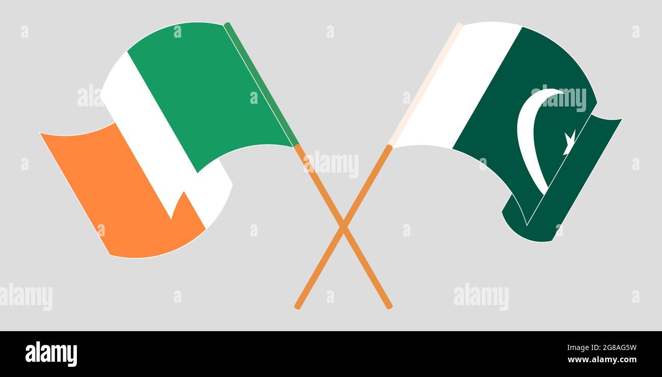 Crossed and waving flags of Pakistan and Ireland. Vector illustration ...