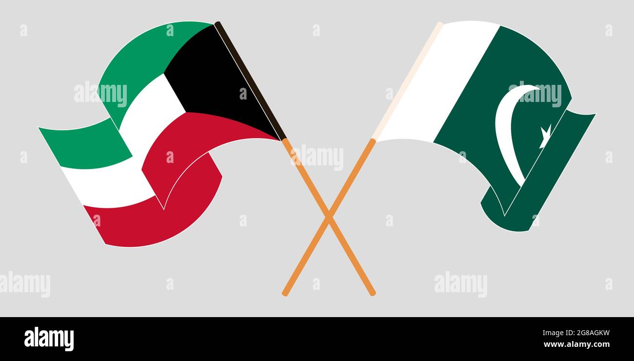 Crossed and waving flags of Pakistan and Kuwait. Vector illustration ...
