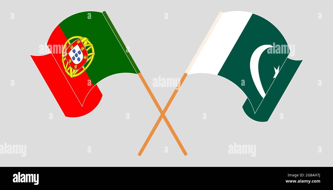 Crossed and waving flags of Pakistan and Portugal. Vector illustration ...