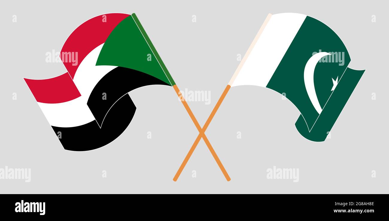 Crossed and waving flags of Pakistan and Sudan. Vector illustration ...