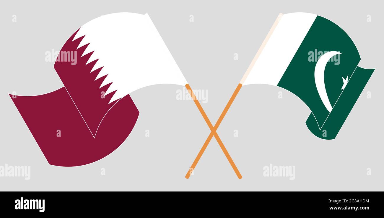 Crossed and waving flags of Pakistan and Qatar. Vector illustration ...