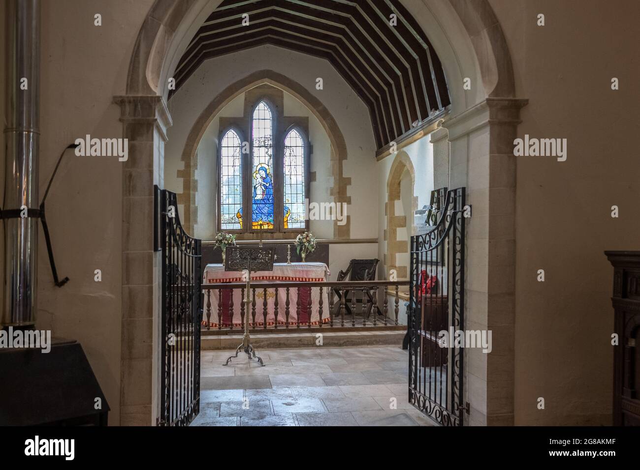 Church interior, Tyneham Village, Dorset, UK; Evacuated in Dec 1943 ...