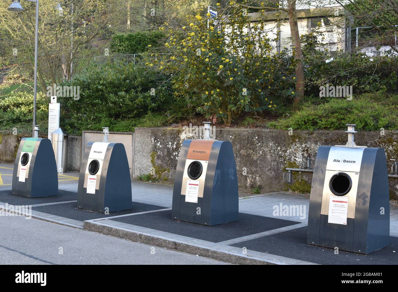 Waste management in town of Baden in Switzerland. Collection spot with ...