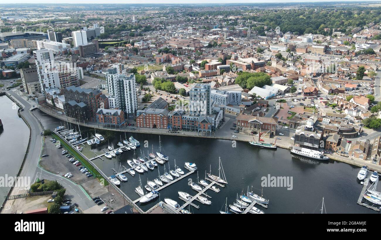 Ipswich Waterfront Suffolk UK marina and apartments aerial image Stock ...
