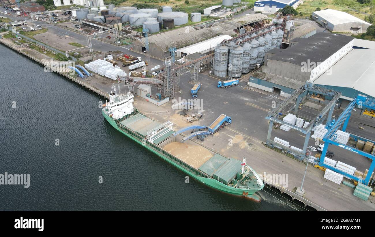 Port of Ipswich ships loading and unloading Aerial image Stock Photo ...
