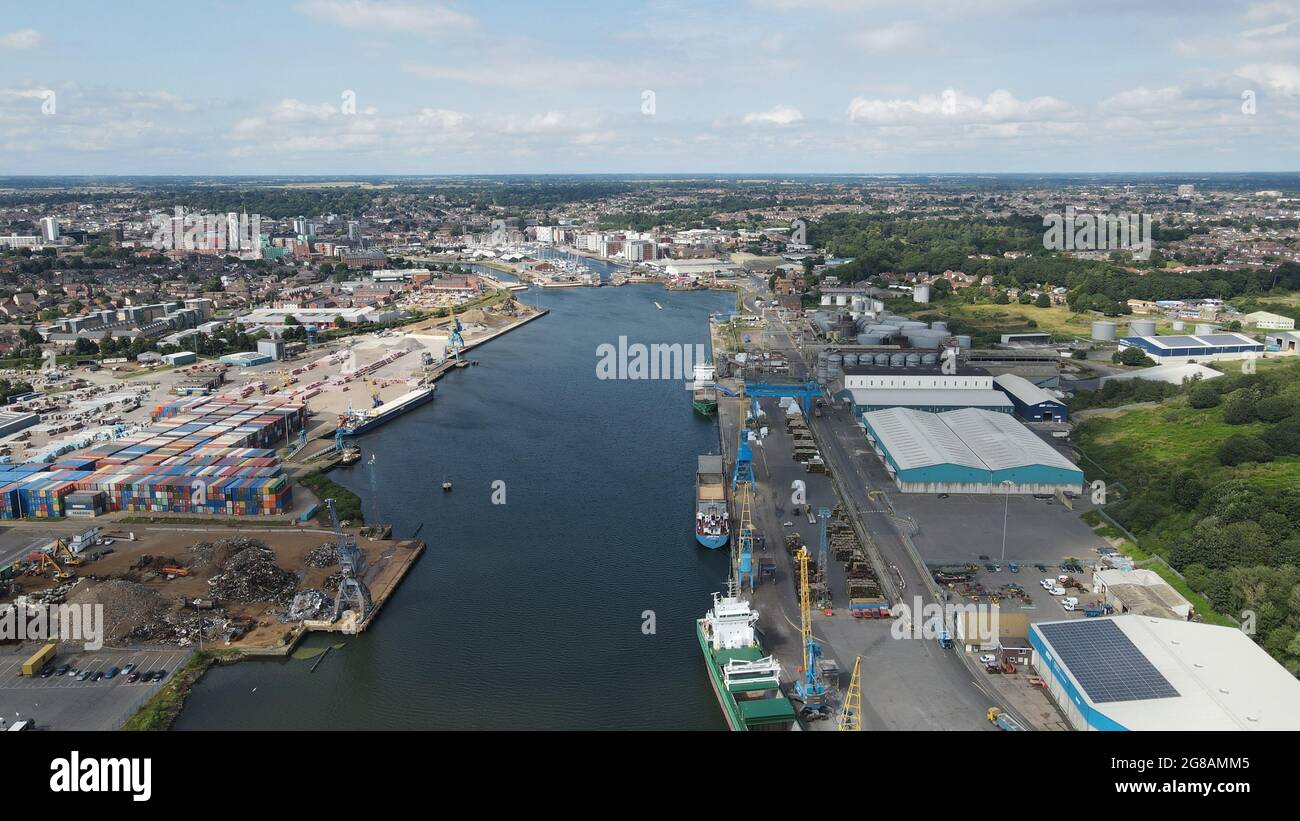 Port of Ipswich ships loading and unloading Aerial image Stock Photo ...