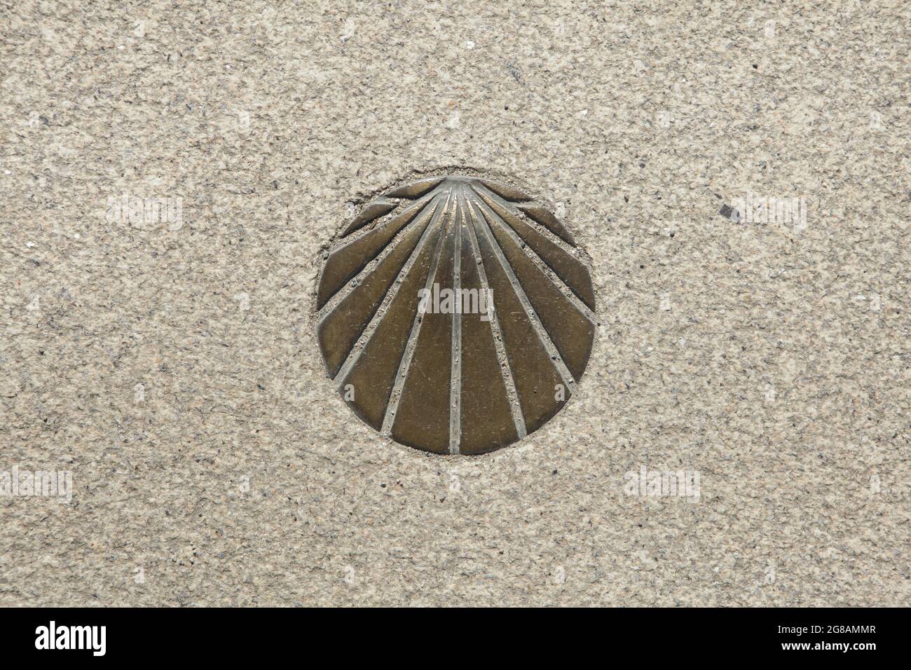 Camino de Santiago (Way of Saint James). Traditional bronze direction ...