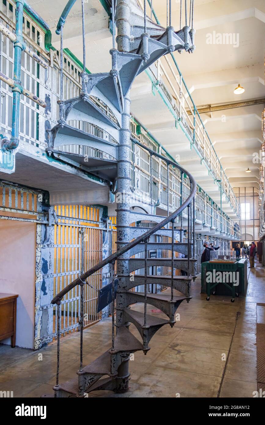 Interior view of the cell house of Alcatraz island at California Stock ...