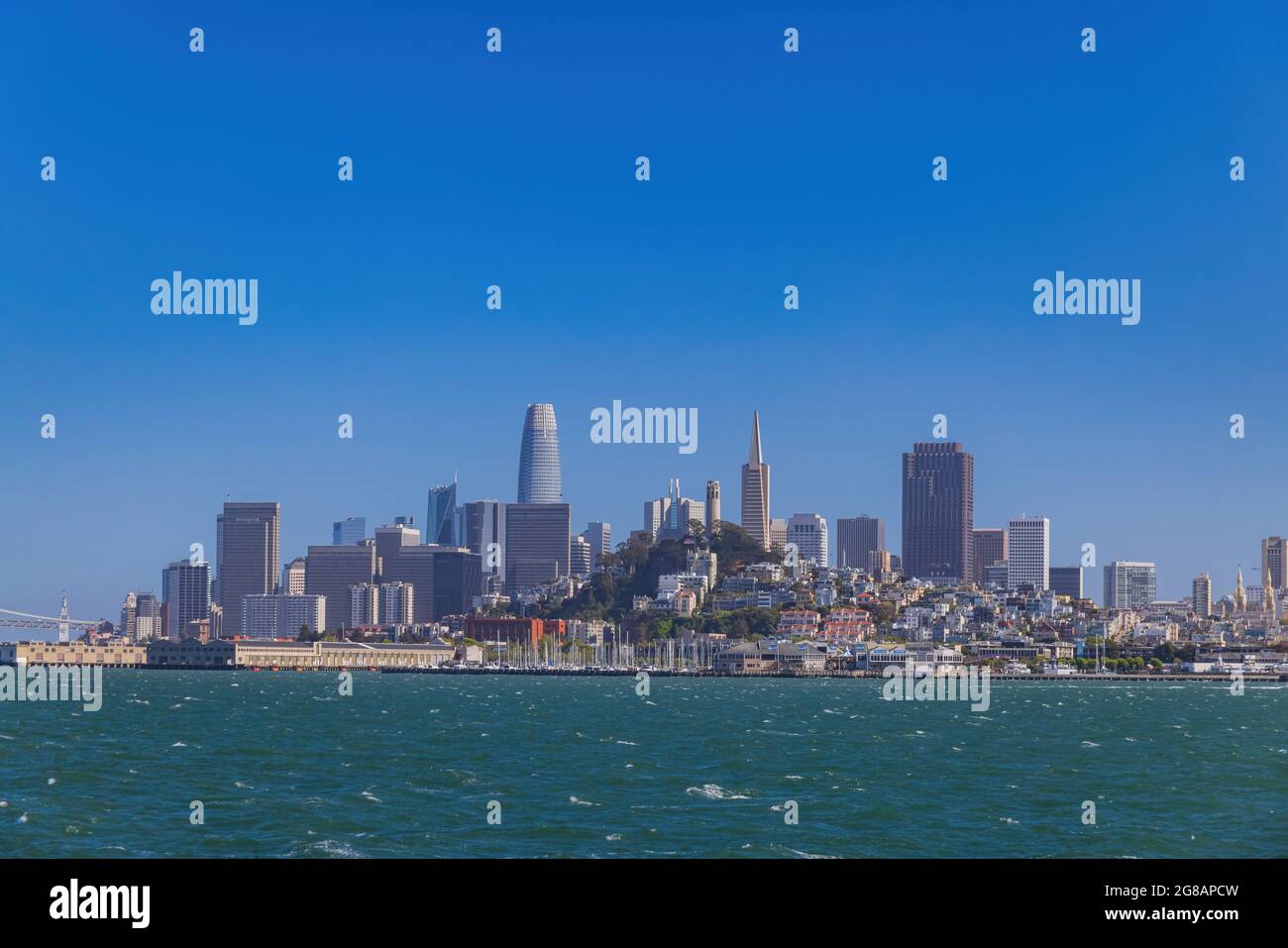 Sunny view of the San Francisco skyline from Alcatraz island at ...