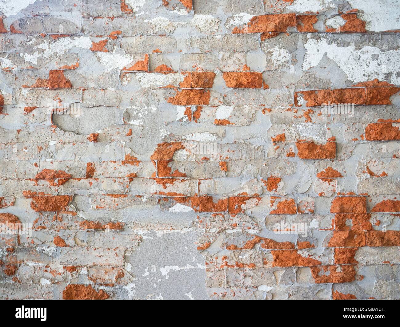 Crack brick wall texture background. Old grunge construction wall building, red brick block ...