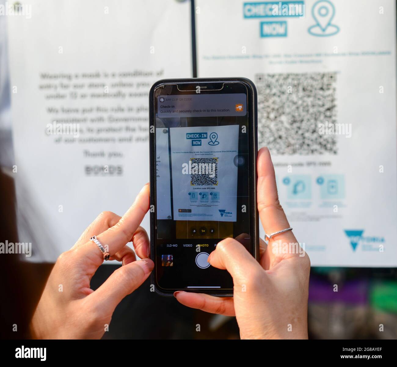 Retail Shop during covid 19 asking customers to scan the QR code or ...