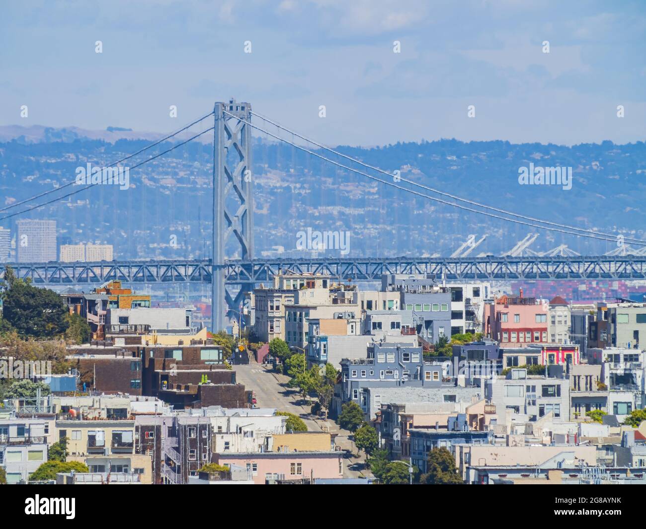 Sunny high angle view of some residence building with San Francisco ...