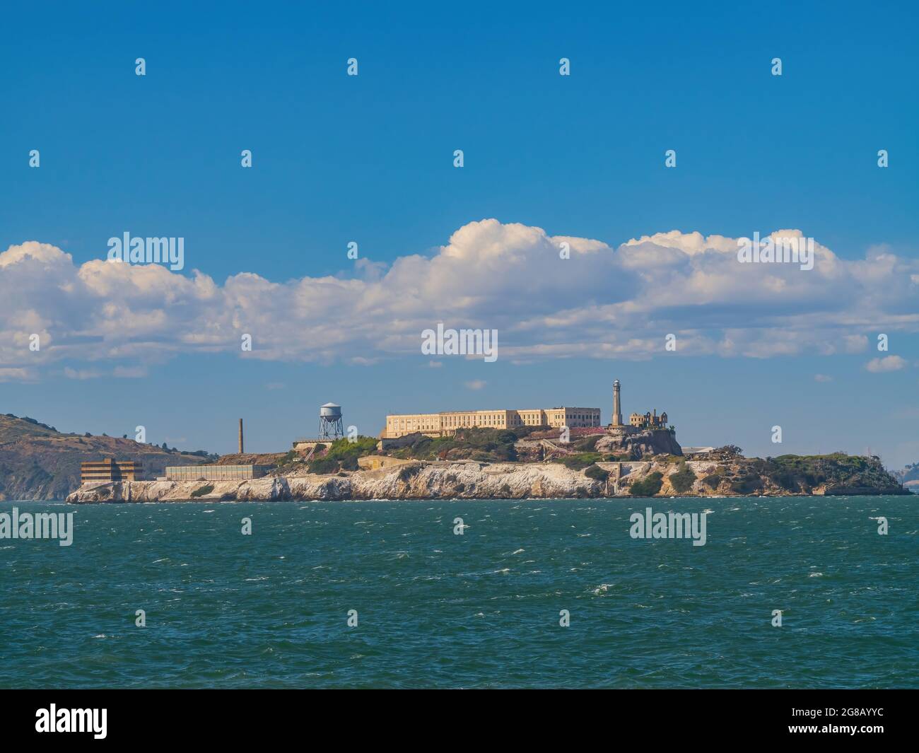 Sunny view of the Alcatraz Island and San Francisco Bay at California ...