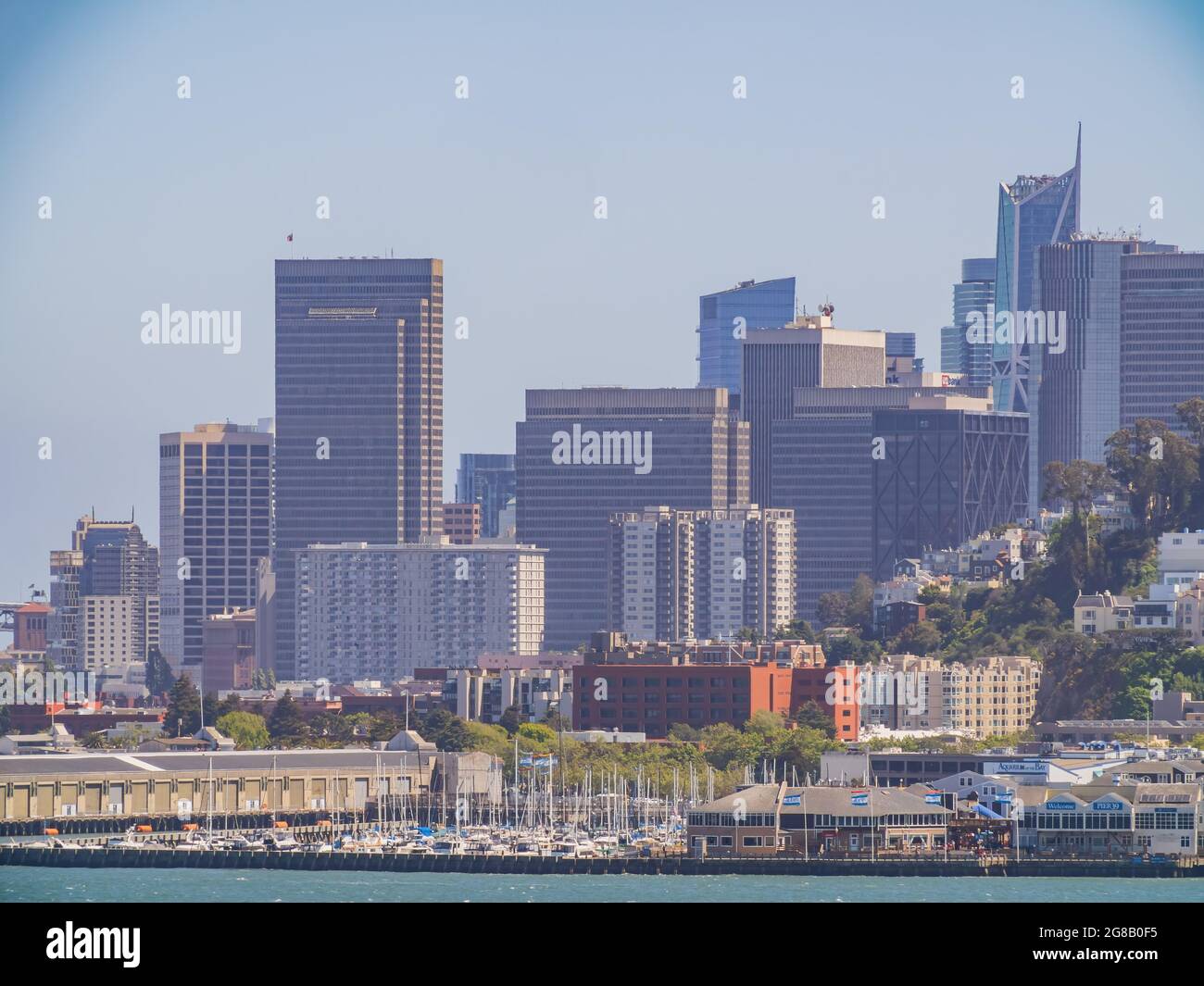 Sunny view of the San Francisco skyline from Alcatraz island at ...