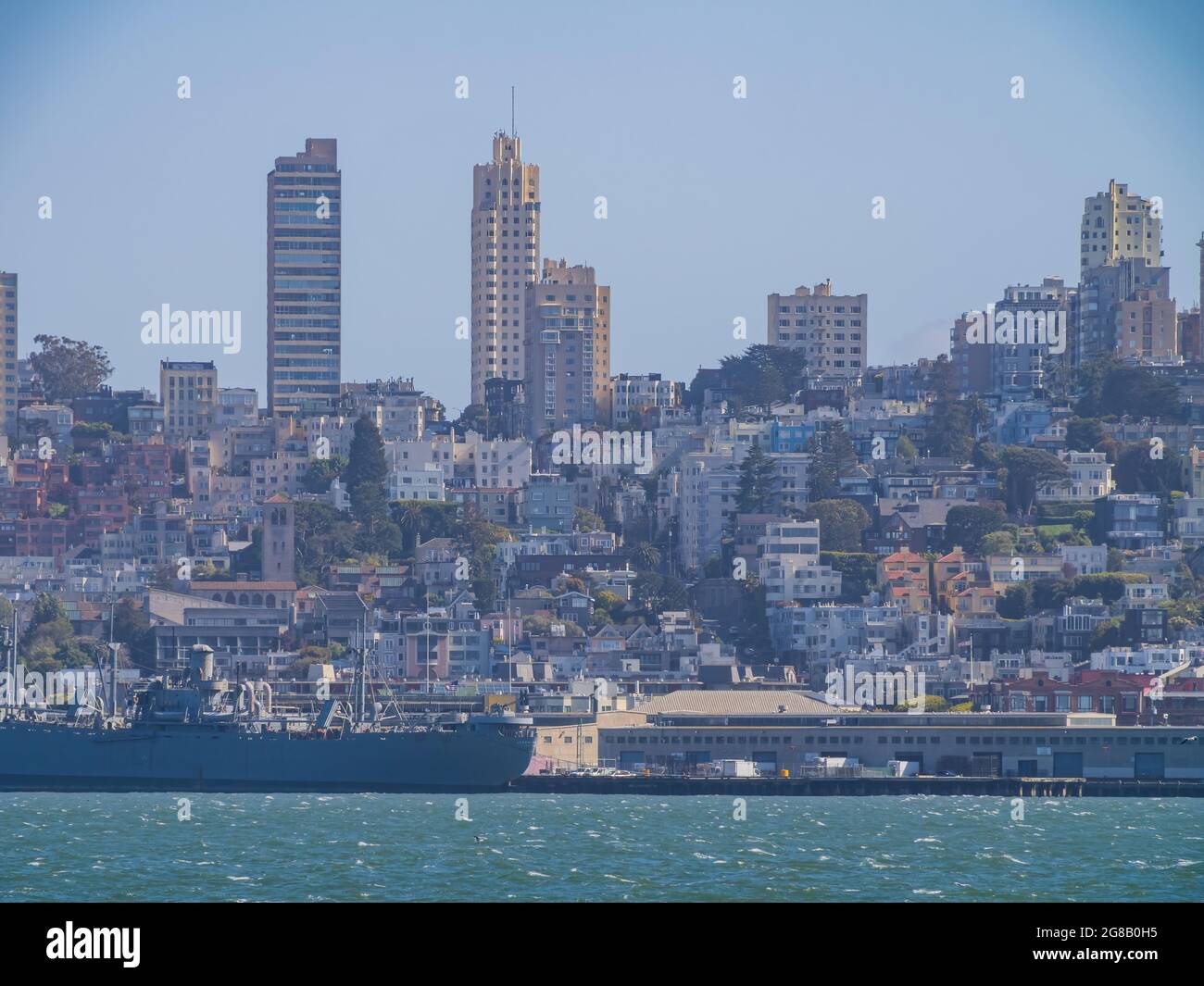 Sunny view of the San Francisco skyline from Alcatraz island at ...