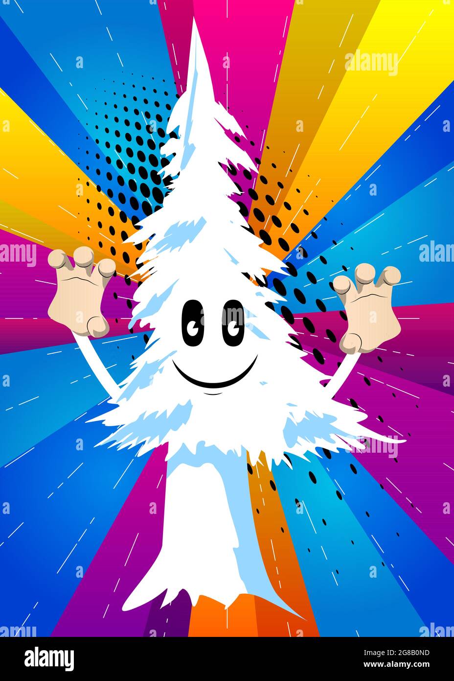 Cartoon winter pine trees with faces is trying to scare you. Cute ...