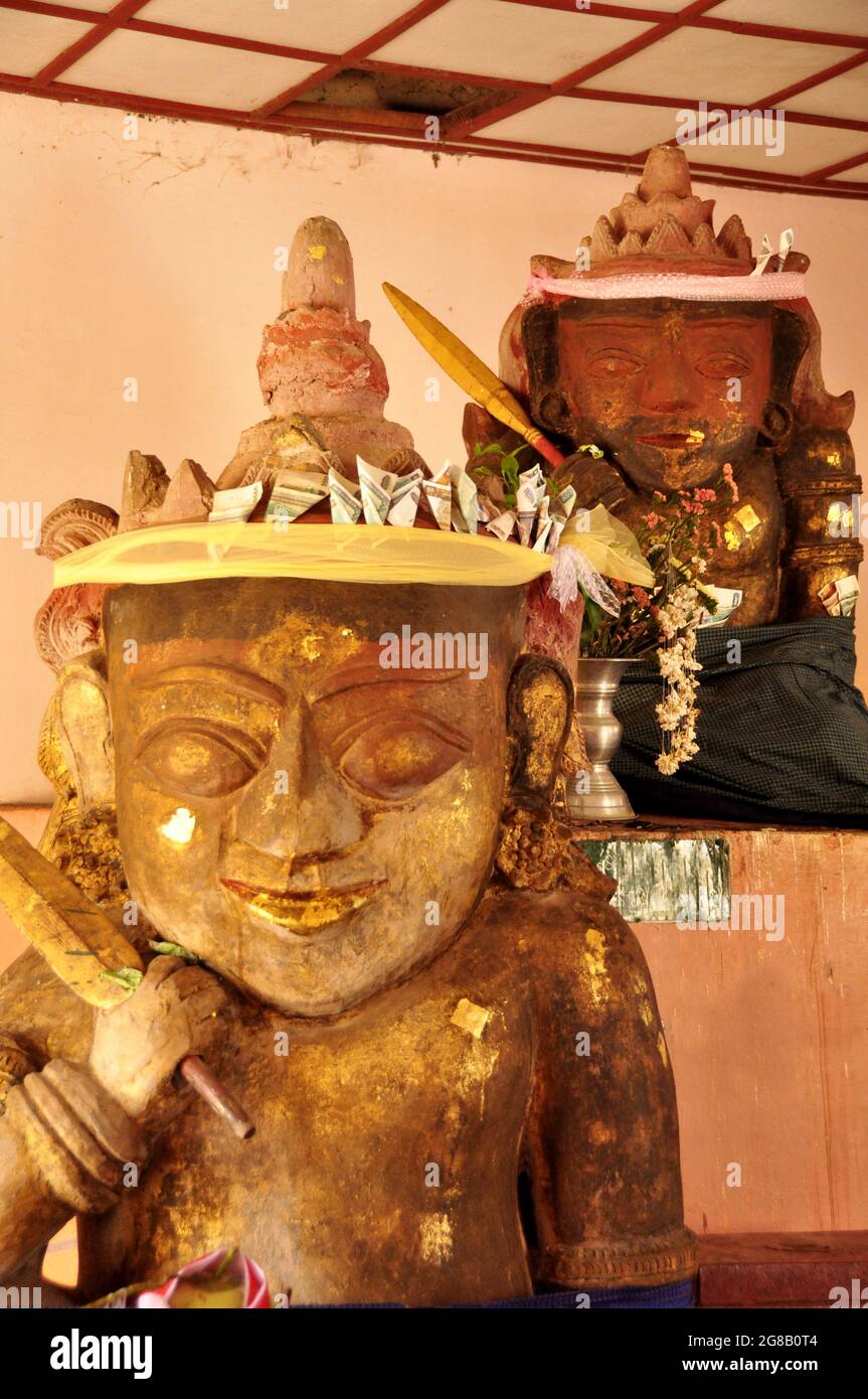 Art sculpture carved antique soldier guardian deity angel god for burma ...
