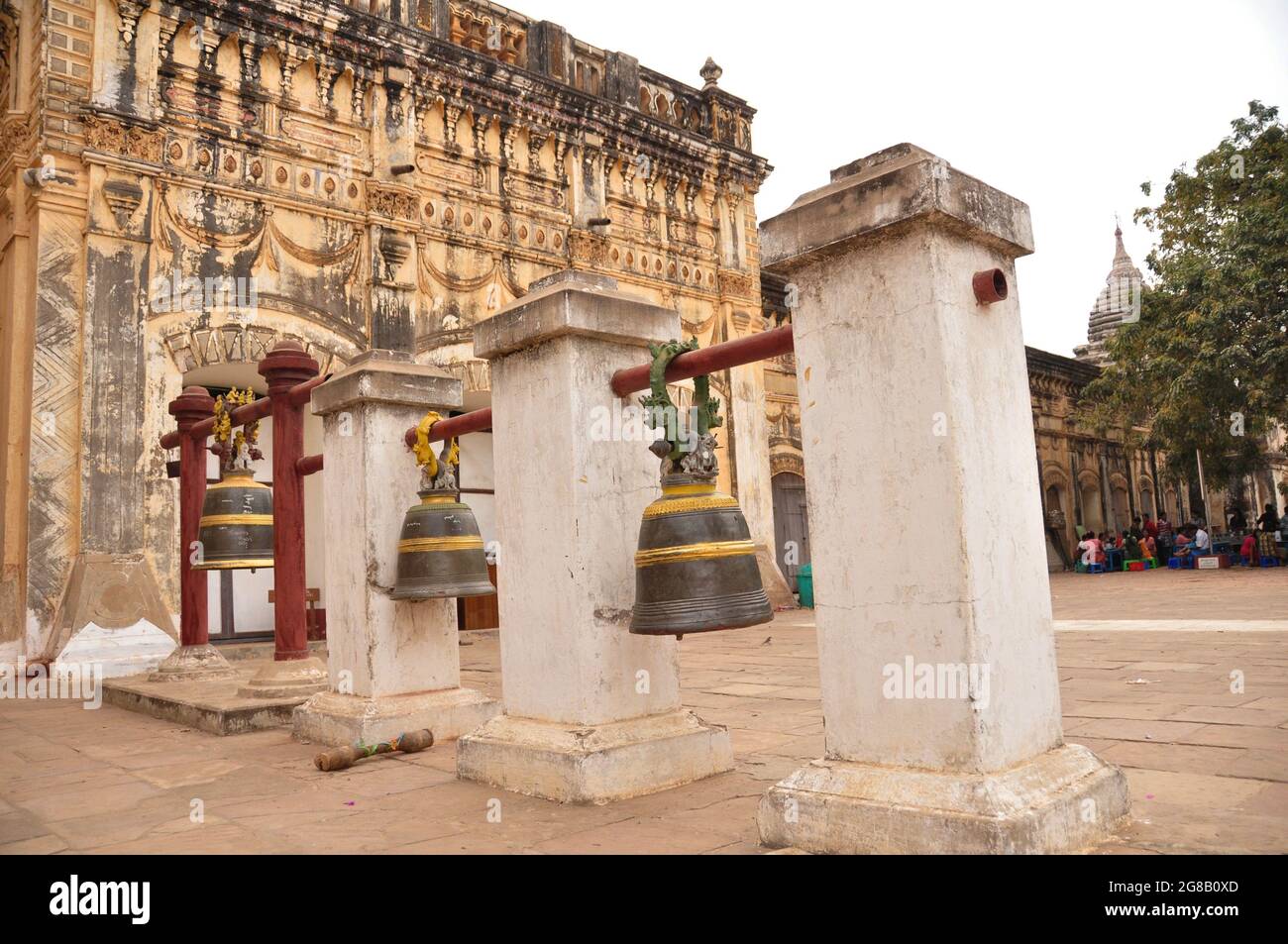 Inside of Ananda paya temple with steel iron bell gong for burmese ...