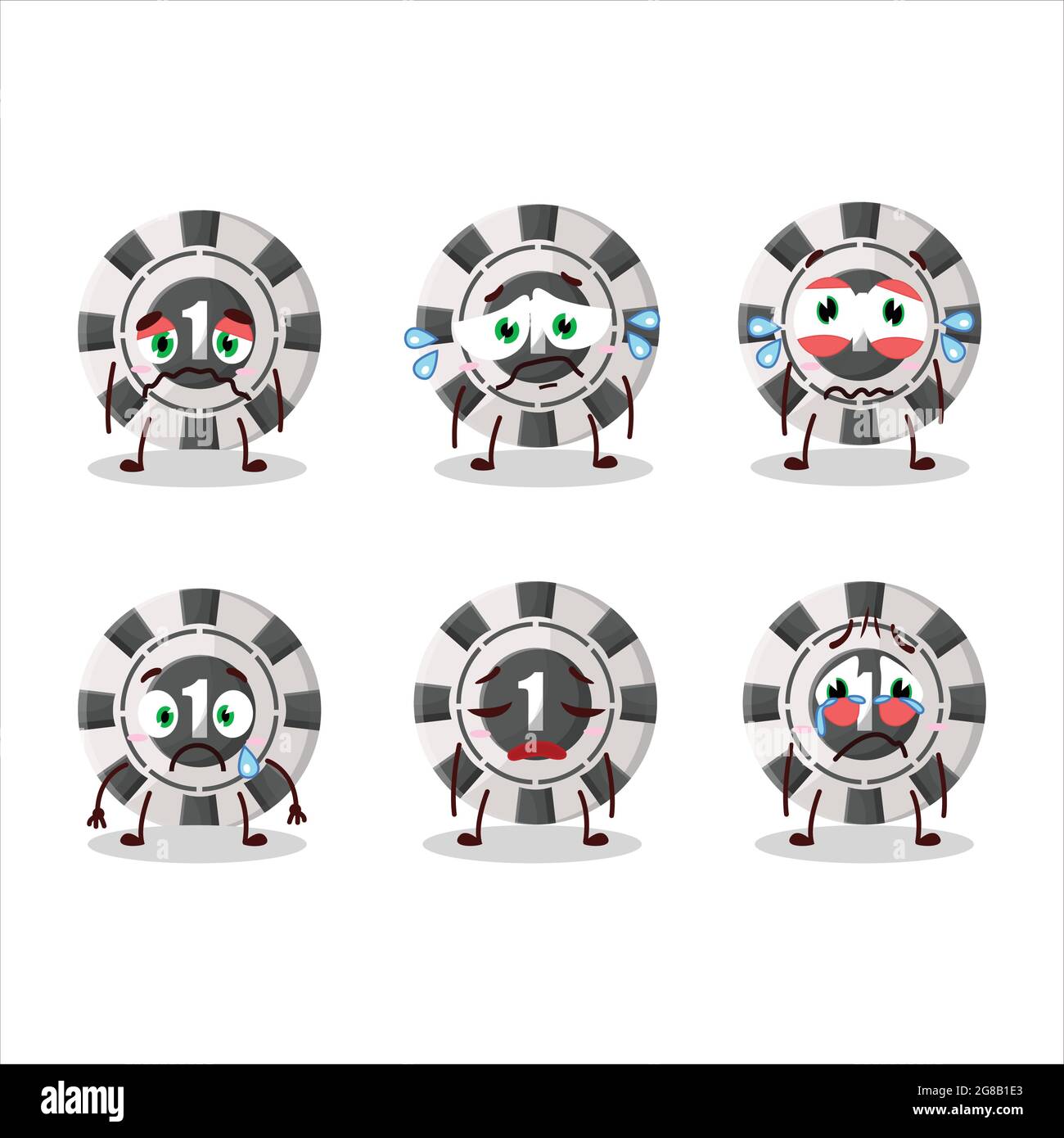 1 Dollar casino chip cartoon character with sad expression. Vector ...
