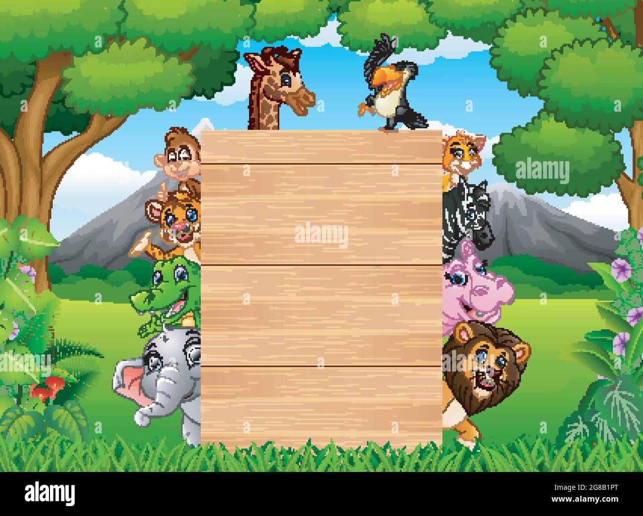 Animals with a blank sign wood Stock Vector Image & Art - Alamy