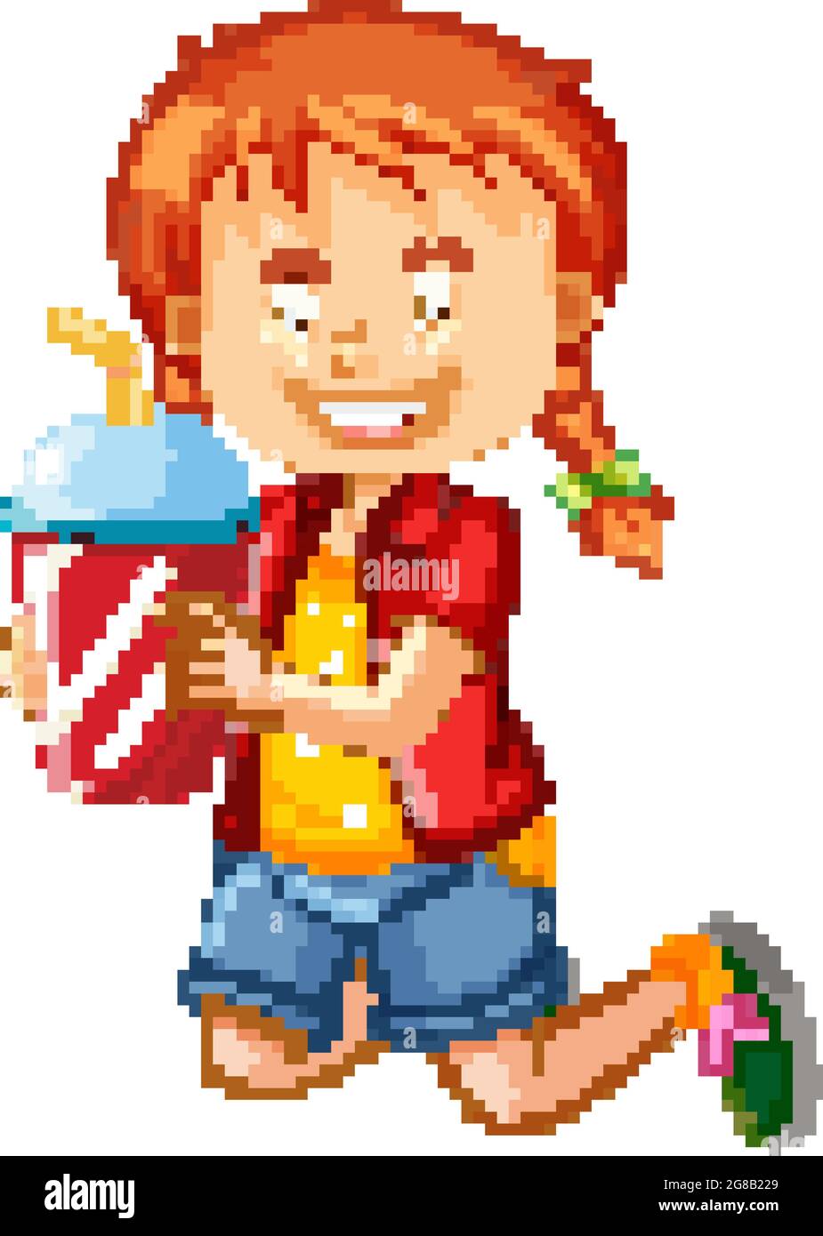 A cute girl holding drink cup cartoon character isolated on white ...