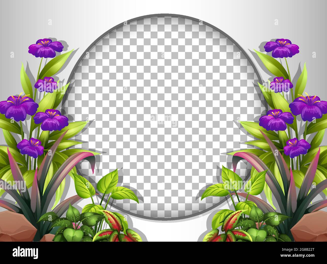Round frame transparent with purple flower and leaves template ...