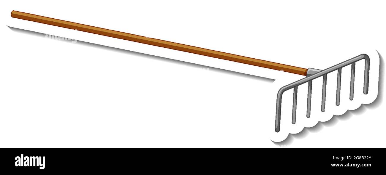 Sticker template with a rake gardening tool isolated illustration Stock ...