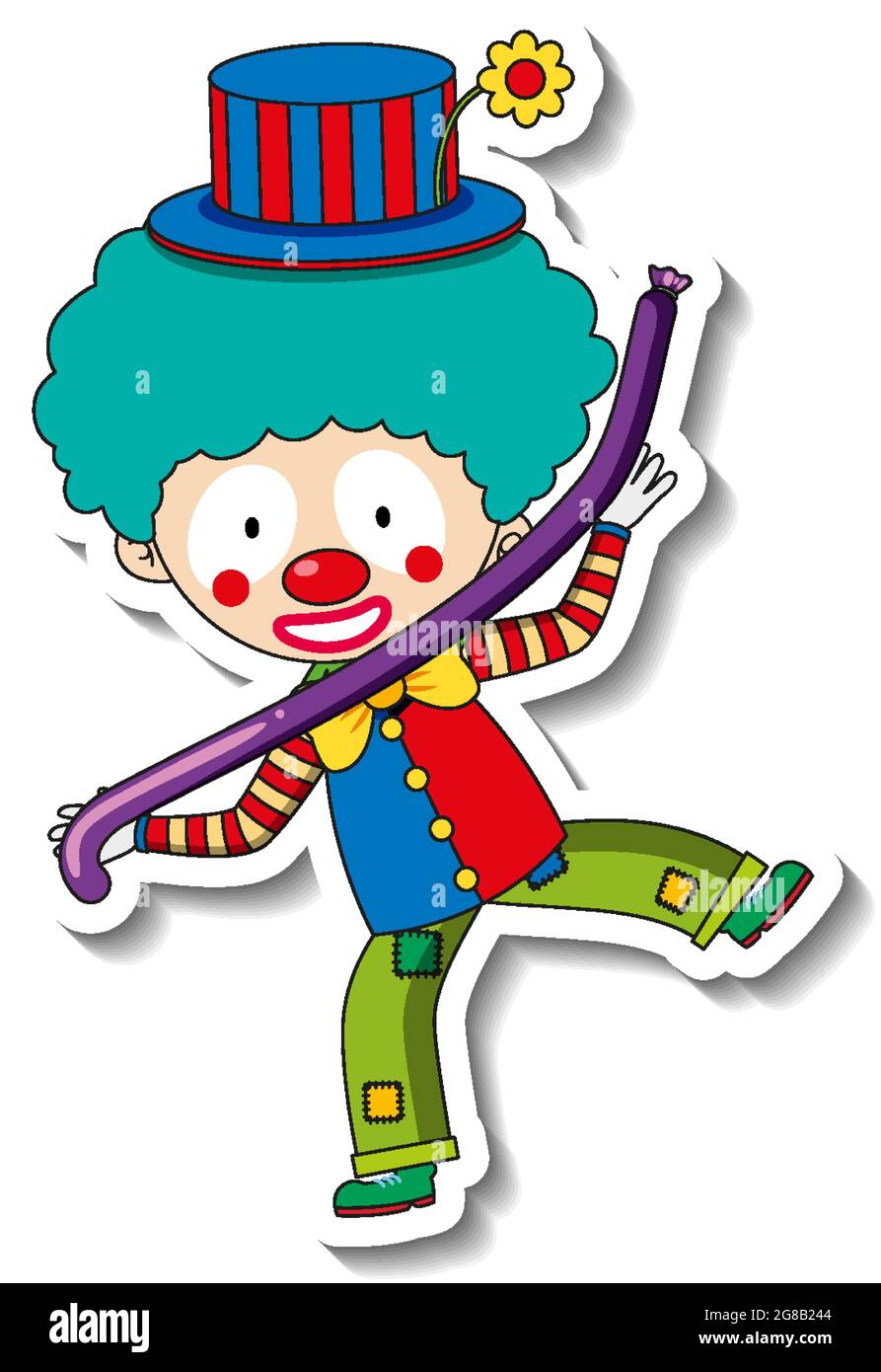 Sticker template with happy clown cartoon character isolated ...