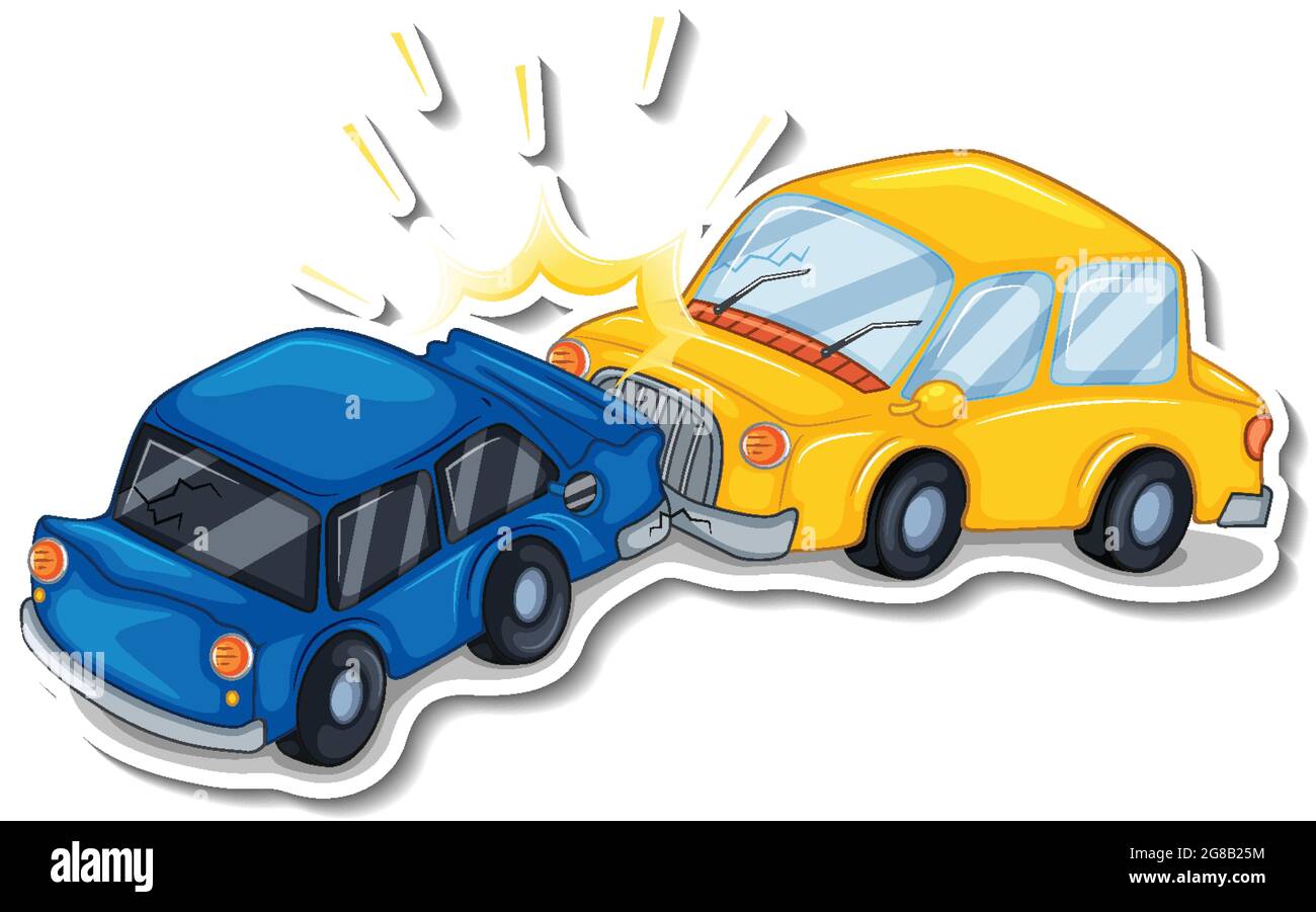 Sticker design with wrecked cars isolated illustration Stock Vector ...