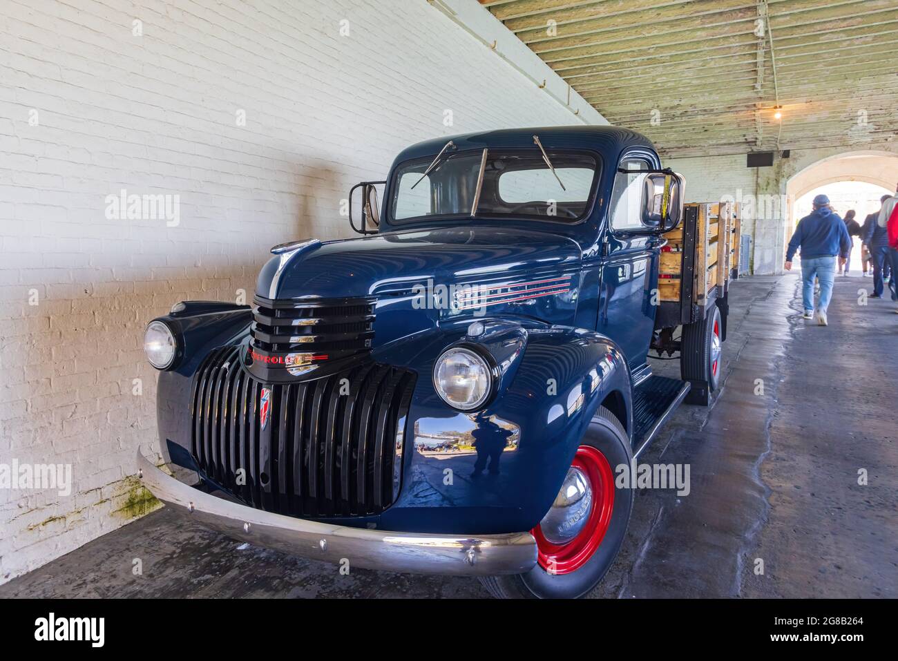 San Francisco, MAY 19, 2021 - Antique car display in the Alcatraz ...