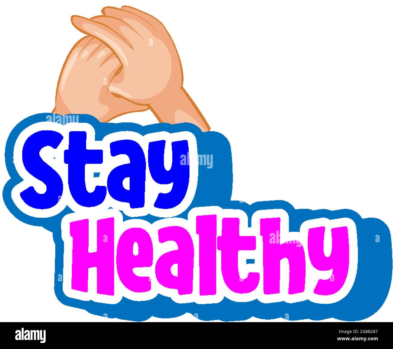 Stay Healthy font with hands holding together isolated illustration ...