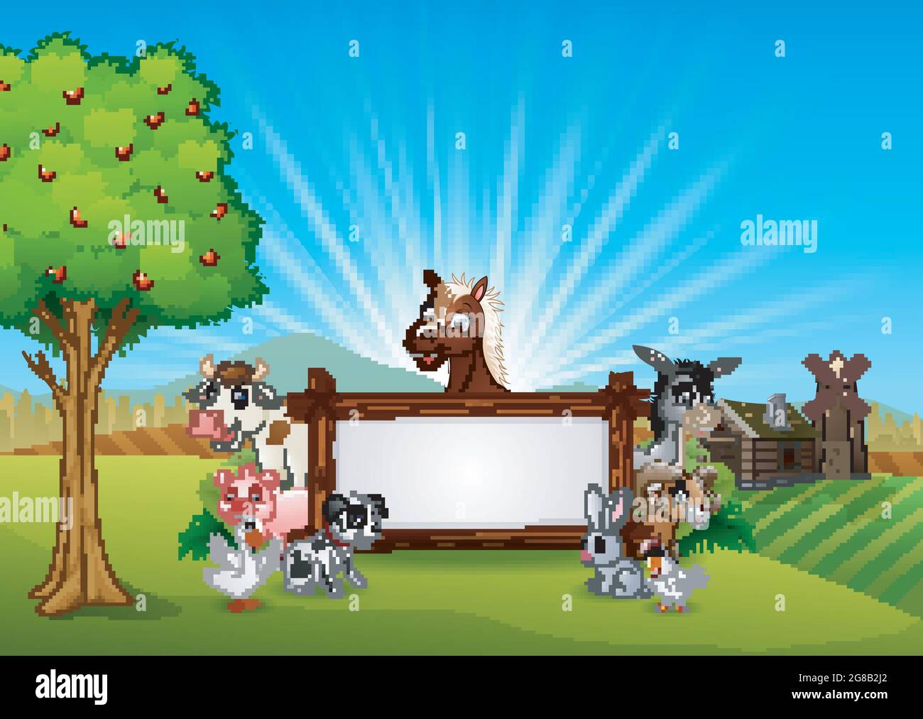 Farm animals with a blank sign wood Stock Vector Image & Art - Alamy