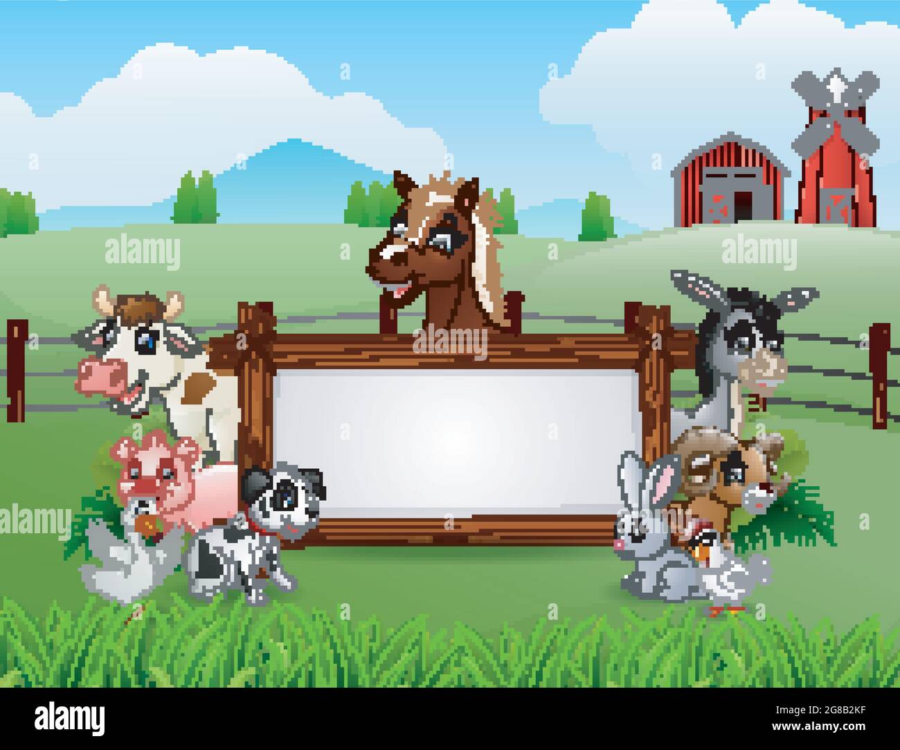 Farm animals with a blank sign wood Stock Vector Image & Art - Alamy