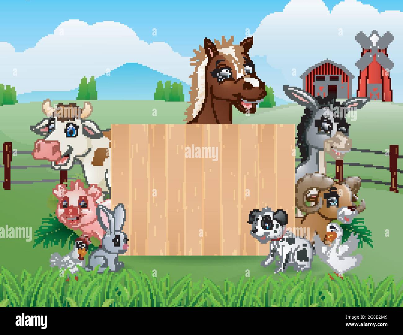 Farm animals with a blank sign wood Stock Vector Image & Art - Alamy