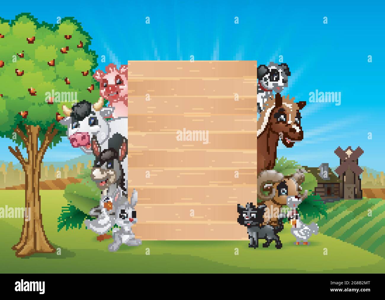 Farm animals with a blank sign wood Stock Vector Image & Art - Alamy
