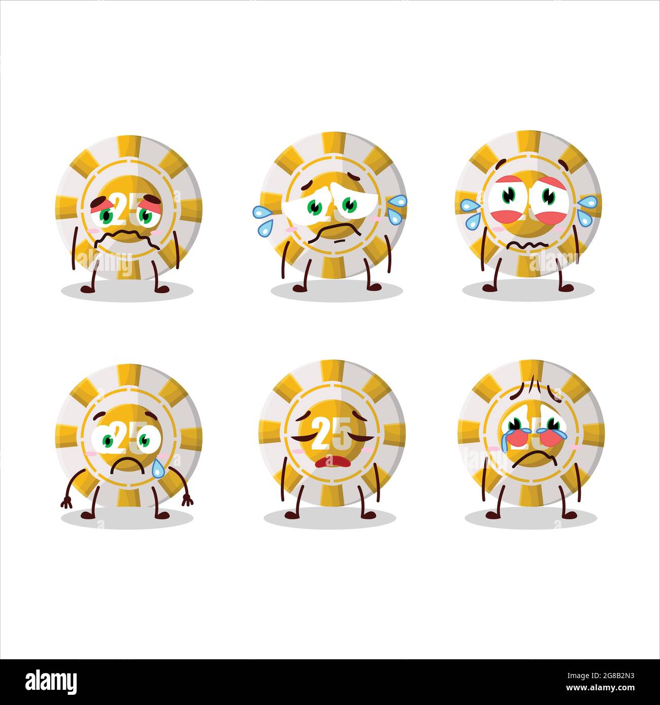 25 Dollar casino chip cartoon character with sad expression. Vector ...