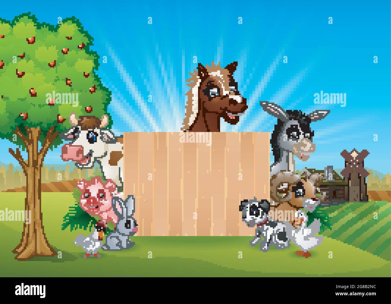 Farm animals with a blank sign wood Stock Vector Image & Art - Alamy